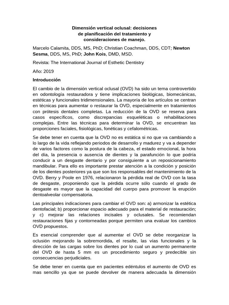 Resumen 6 Dimensión Vertical Oclusal | PDF