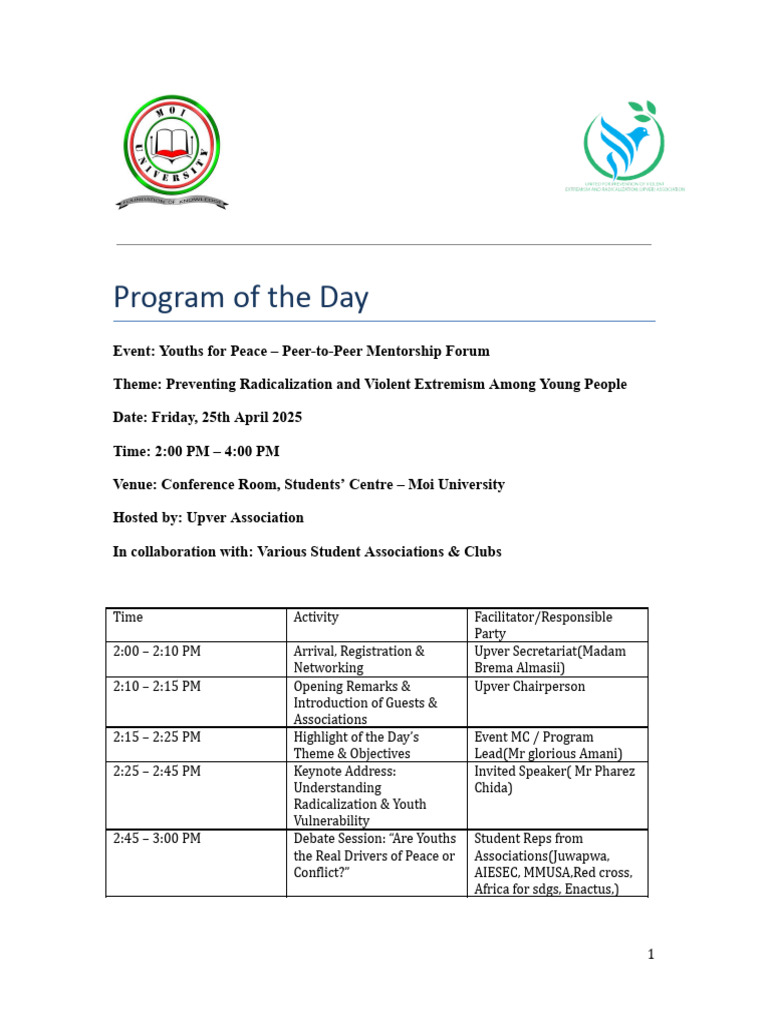 Youths For Peace Program | PDF