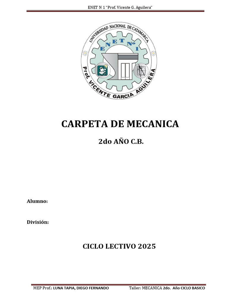 Caratula Taller de Mecanica 2do. C.B. Mep-Luna Tapia, Diego | PDF