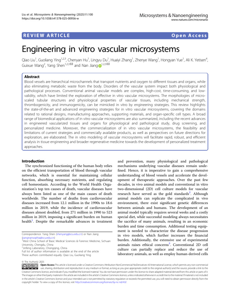 Engineering in Vitro Vascular Microsystems | PDF | Blood Vessel | Artery