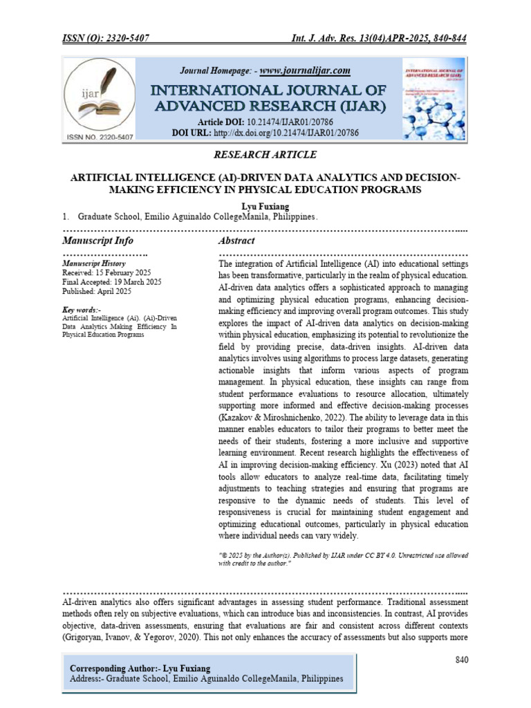 AI-Driven Analytics in Physical Education | PDF | Artificial ...