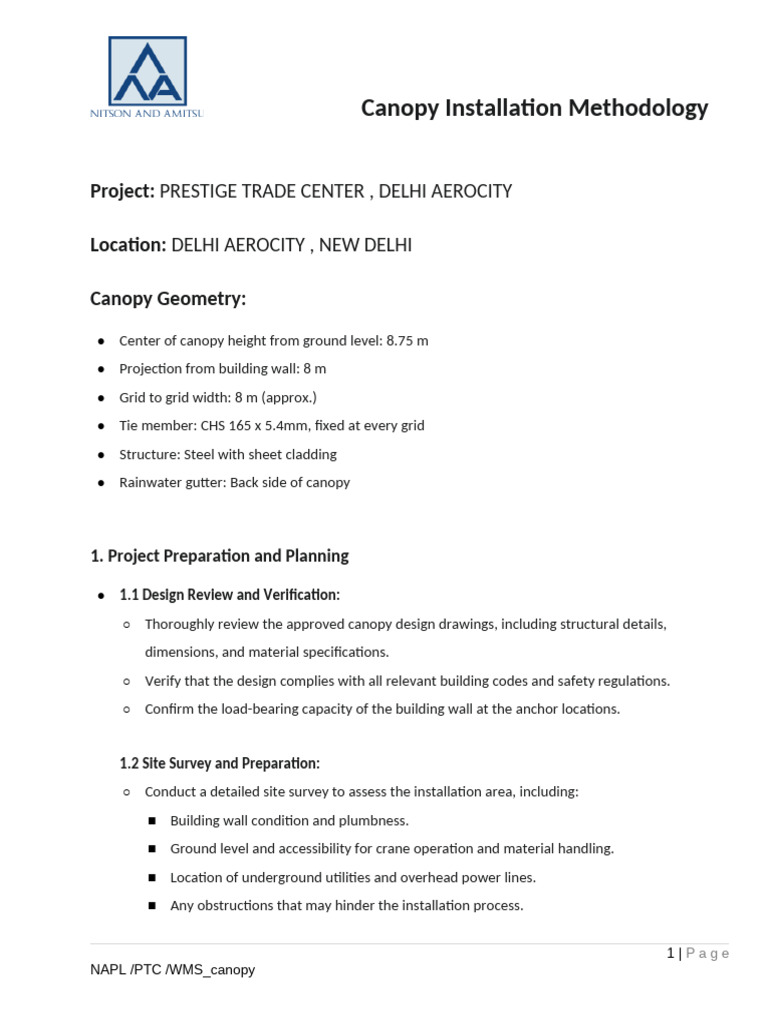 Canopy Installation Methodology | PDF | Welding | Construction