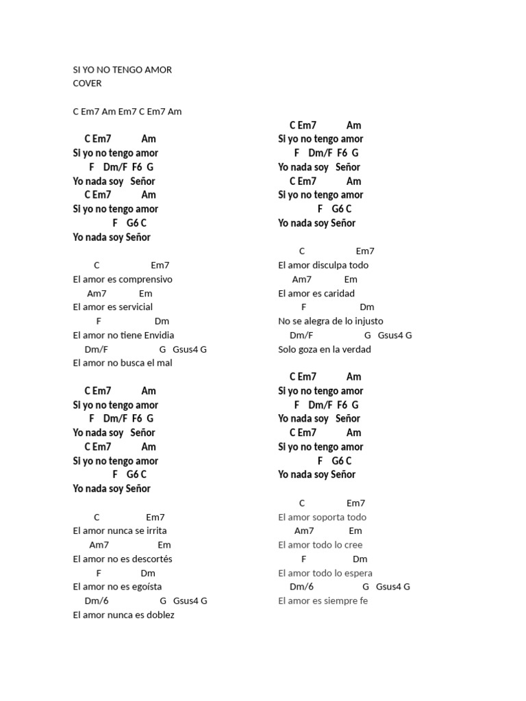 Letra y acordes de "Si yo no tengo amor" | PDF | Amor | Filosofía Aplicada