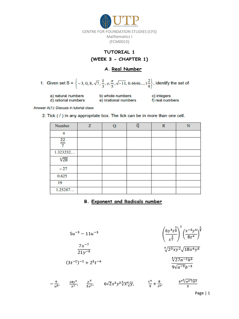 Tutorial 1 (Chapter 1 - Fundamentals - W3) | PDF | Inequality (Mathematics) | Abstract Algebra