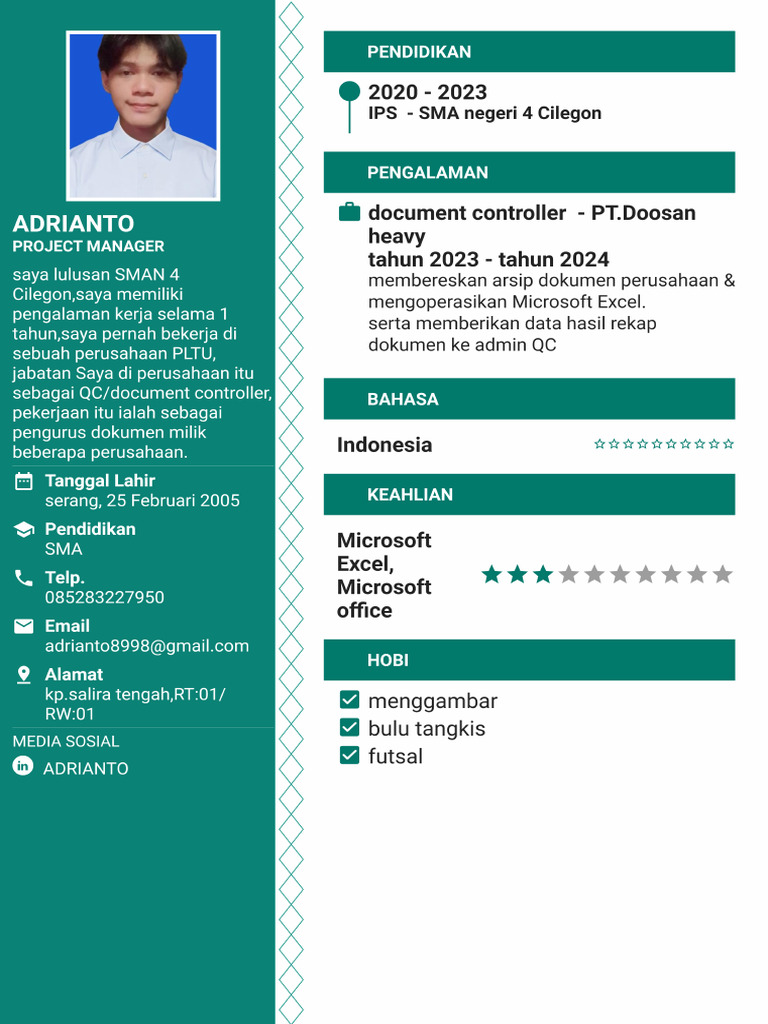 CV Lamaran Adrianto | PDF