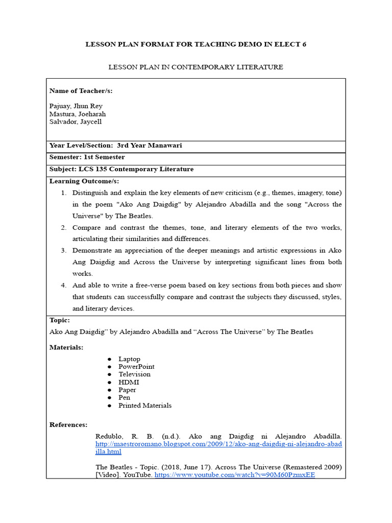 Lesson Plan: New Criticism in Literature | PDF | Lesson Plan | Poetry