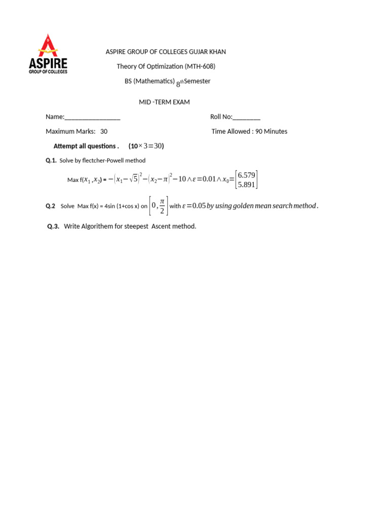Theory of Optimization MTH-608 BS Math 8sem | PDF