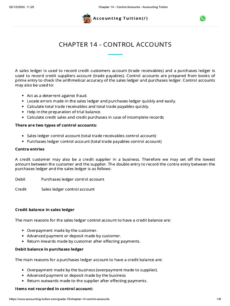 Chapter 14 - Control Accounts - Accounting Tuition | PDF | Debits And ...