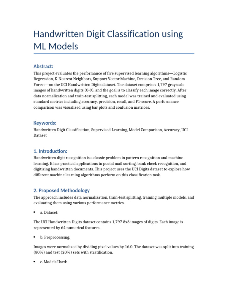 ML Digit Classification Report | PDF | Machine Learning | Statistical ...
