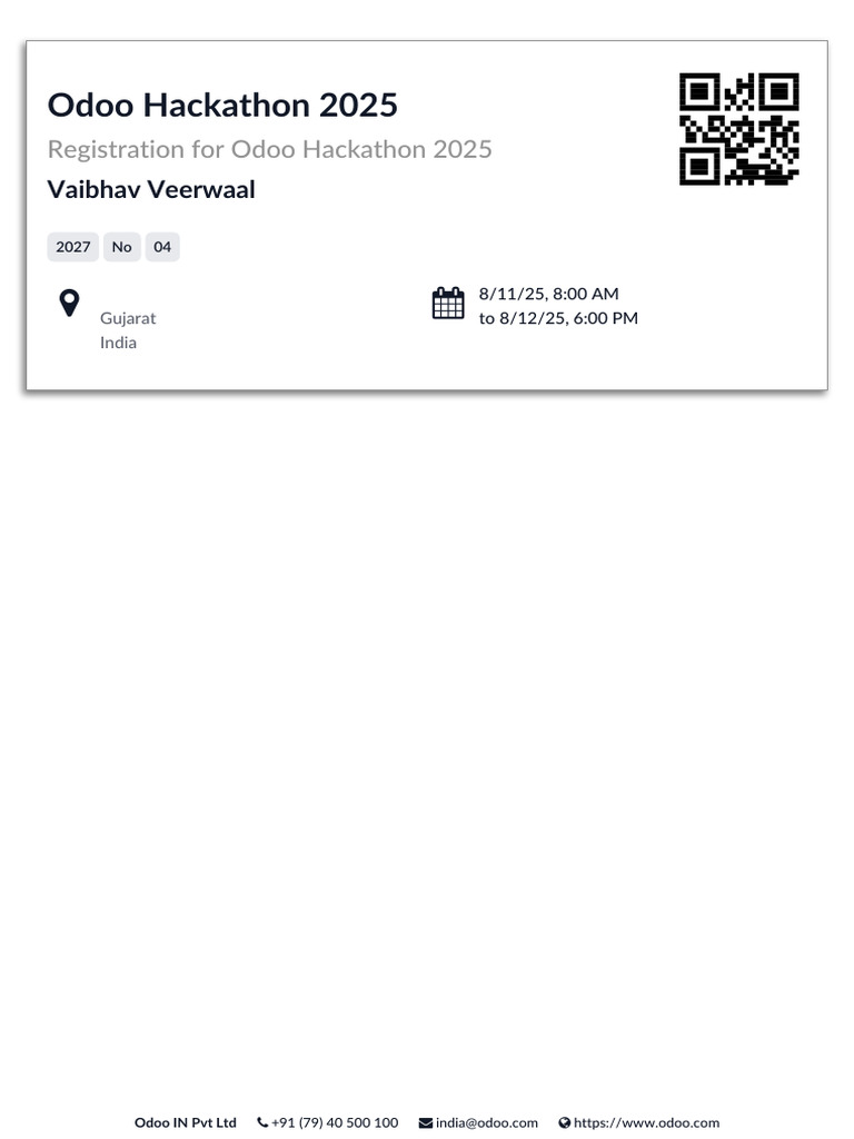 Tickets - Odoo Hackathon 2025 (Aug 11, 2025, 8-00-00 AM) | PDF