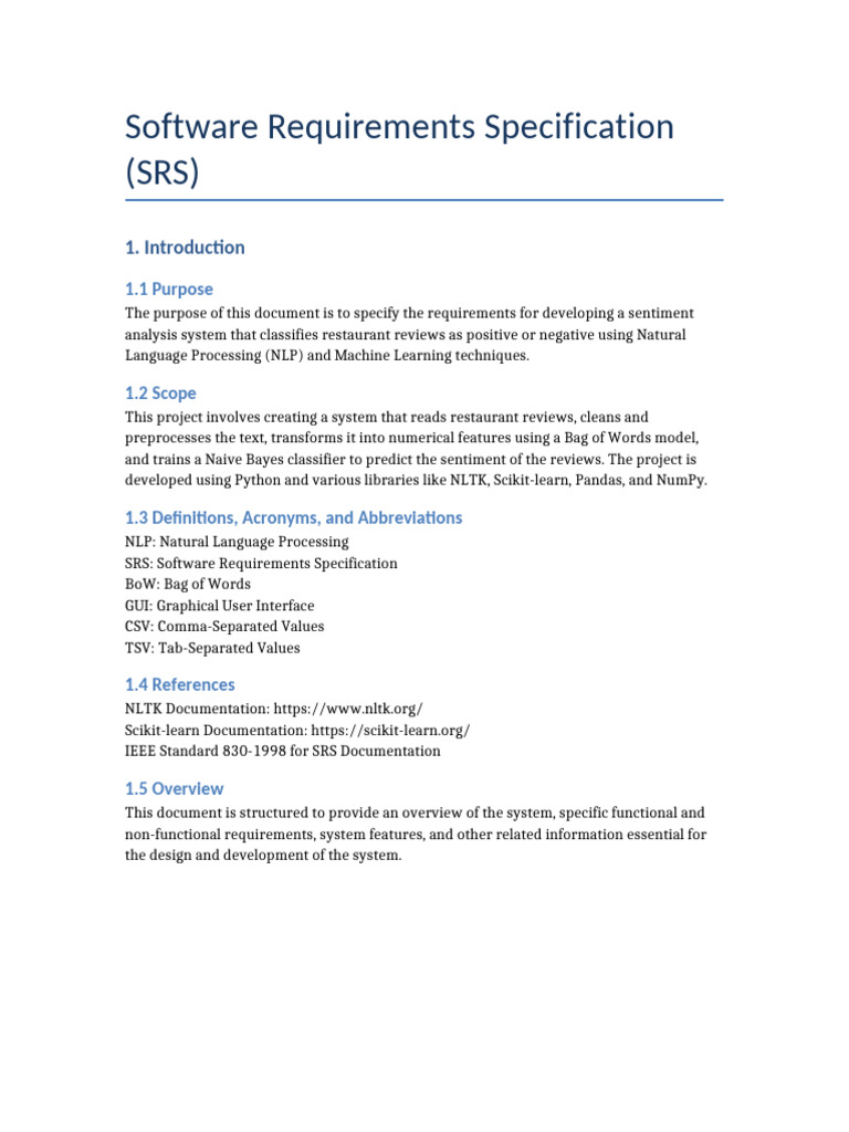 SRS Sentiment Analysis Project | PDF | Python (Programming Language ...