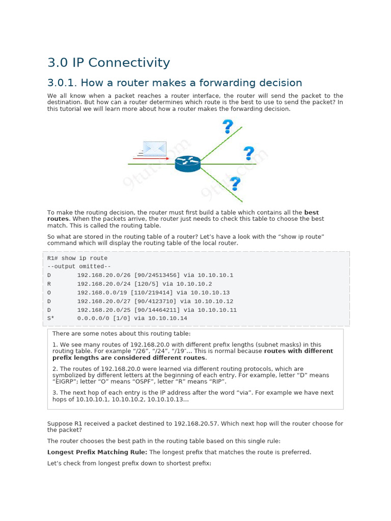 CCNA Tutorials - 3 IP Connectivity & Services - 9TUT | PDF | Routing ...