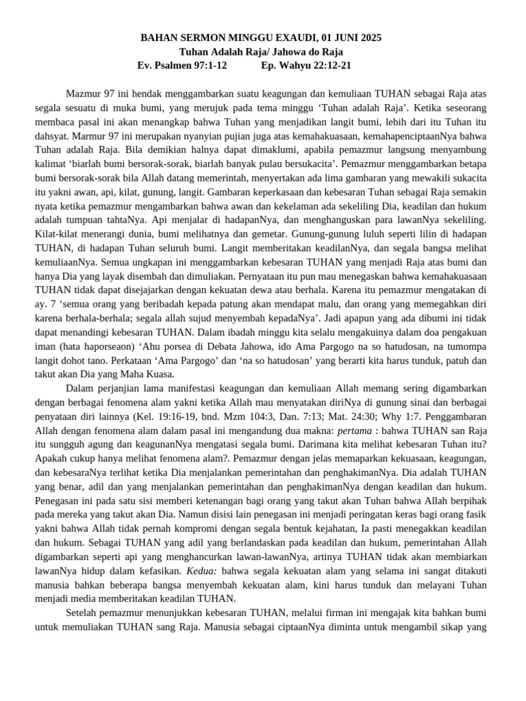 Bahan Sermon Daerah Minggu Exaudi | PDF