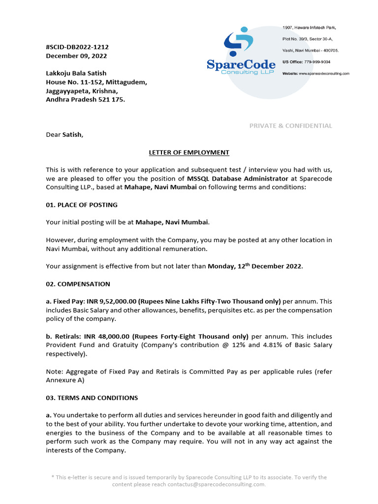 Offer Letter LakkojuSatish | PDF | Employment | Confidentiality