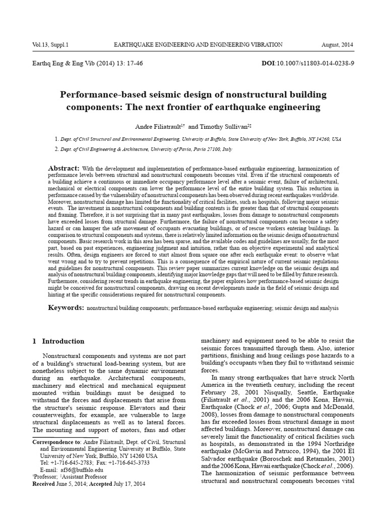 Performance-Based Seismic Design of Nonstructural Building Components: The Next Frontier of ...