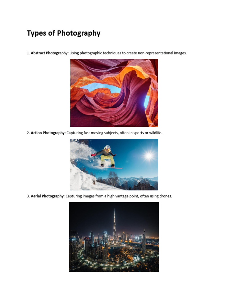 Comprehensive Guide to Photography Types | PDF | Camera | Imaging