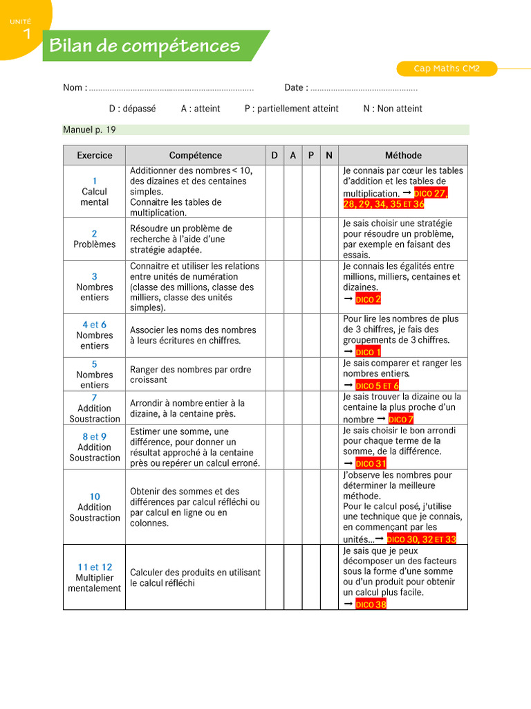 Bilan de Comp Tences - Unit 1 | PDF