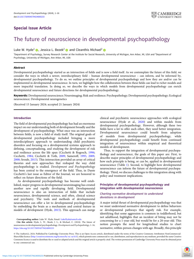The_future_of_neuroscience_in_developmental_psycho | PDF | Psychopathology | Mental Disorder