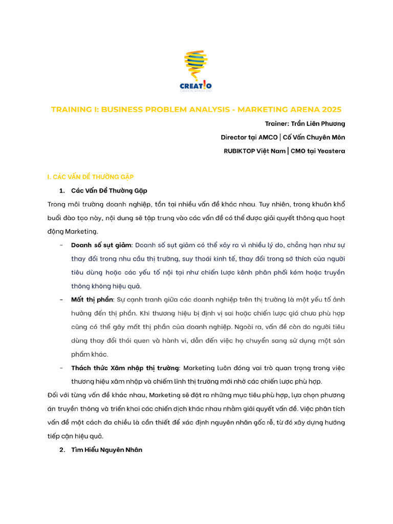 Marketing Arena 2025 Recap Training Vong 1 Buoi 1 Business Problem Analysis - 3200 - PDF ...