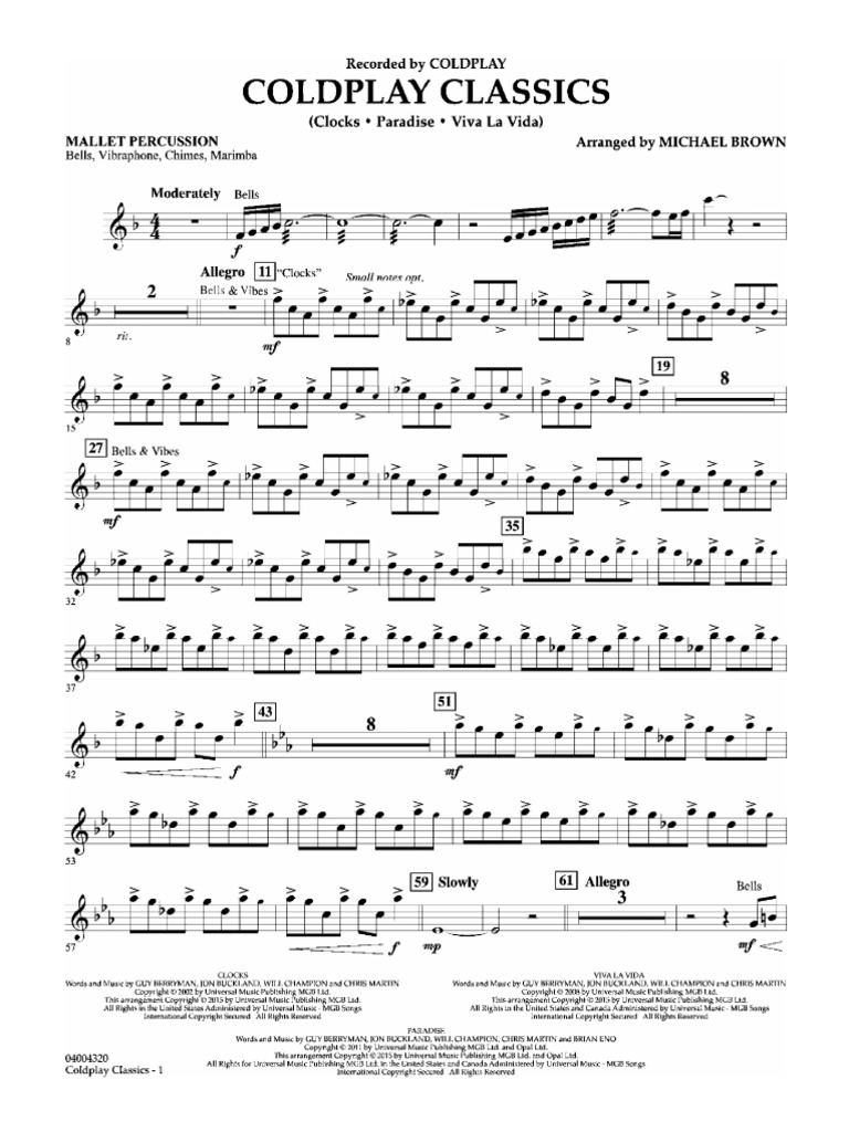 Coldplay Classics - Arr Michael Brown (Trascinato) | PDF