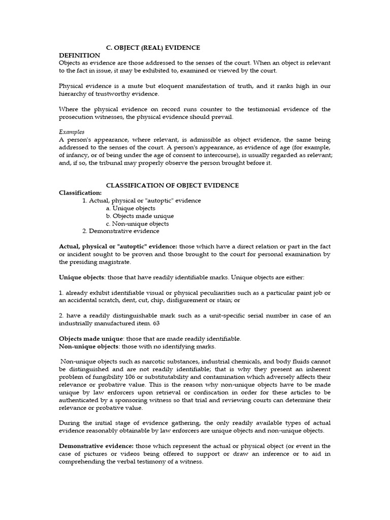 Understanding Object and Documentary Evidence | PDF | Parol Evidence ...