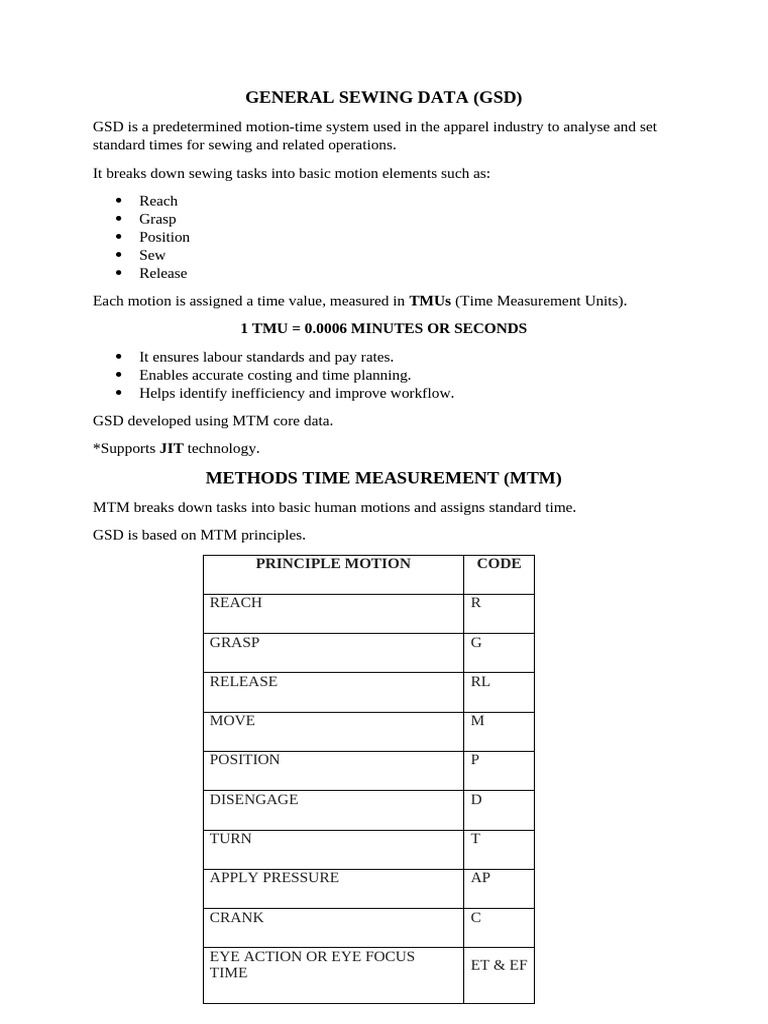 Understanding General Sewing Data (GSD) | PDF