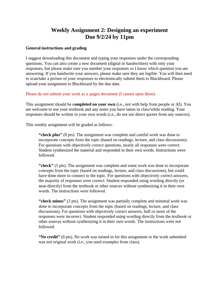 WA #2 - Design an Experiment | PDF | Question | Experiment