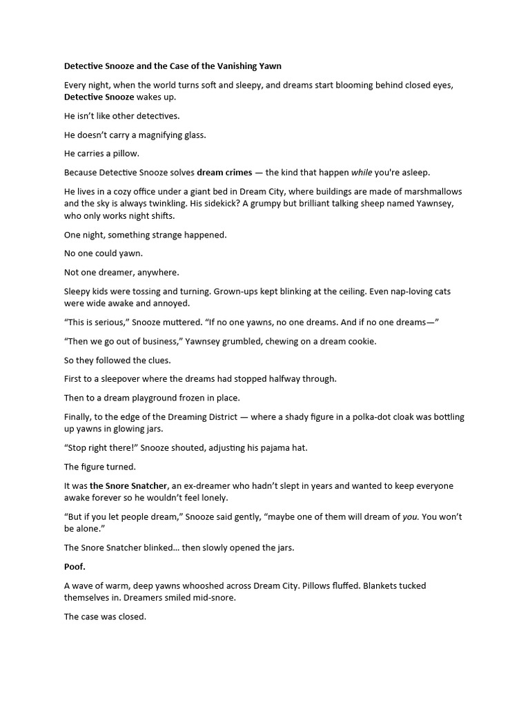 Detective Snooze and The Case of The Vanishing Yawn | PDF