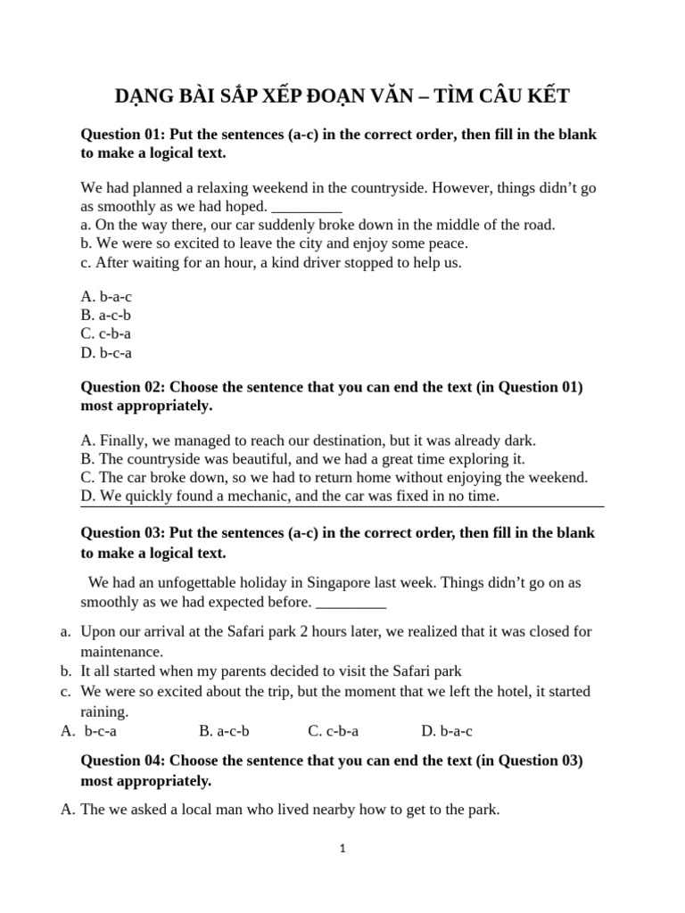 DẠNG BÀI SẮP XẾP ĐOẠN VĂN | PDF