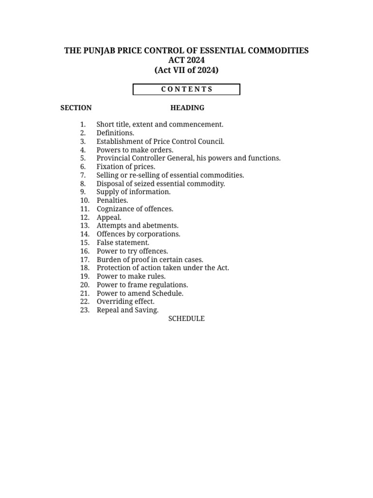 Punjab Price Control Act 2024 Overview | PDF | Search And Seizure | Prices