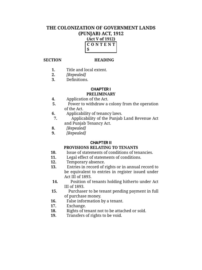 Punjab Government Lands Act 1912 | PDF | Leasehold Estate | Lease