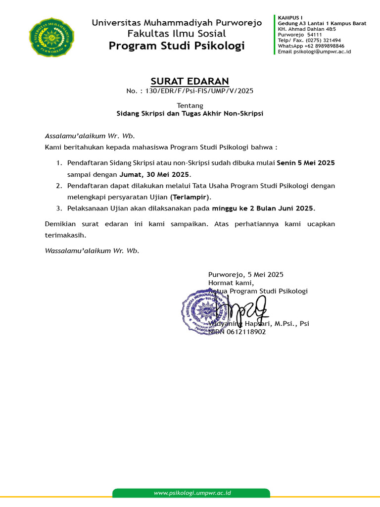 130 Surat Edaran Ujian Skripsi Dan Tugas Akhir Non-Skripsi | PDF