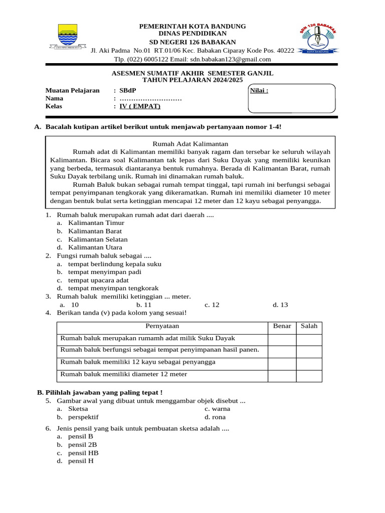 PAS SBDP Semester 1 2024 2025 Kelas 4 | PDF