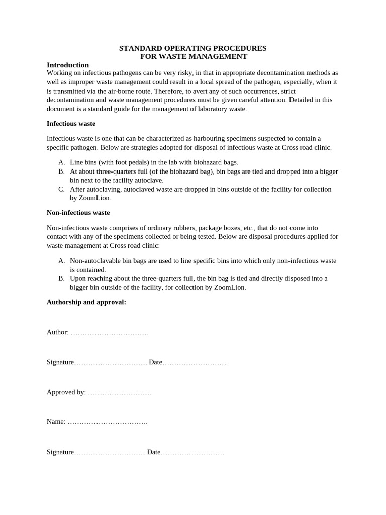 Waste Management SOP for Labs | PDF