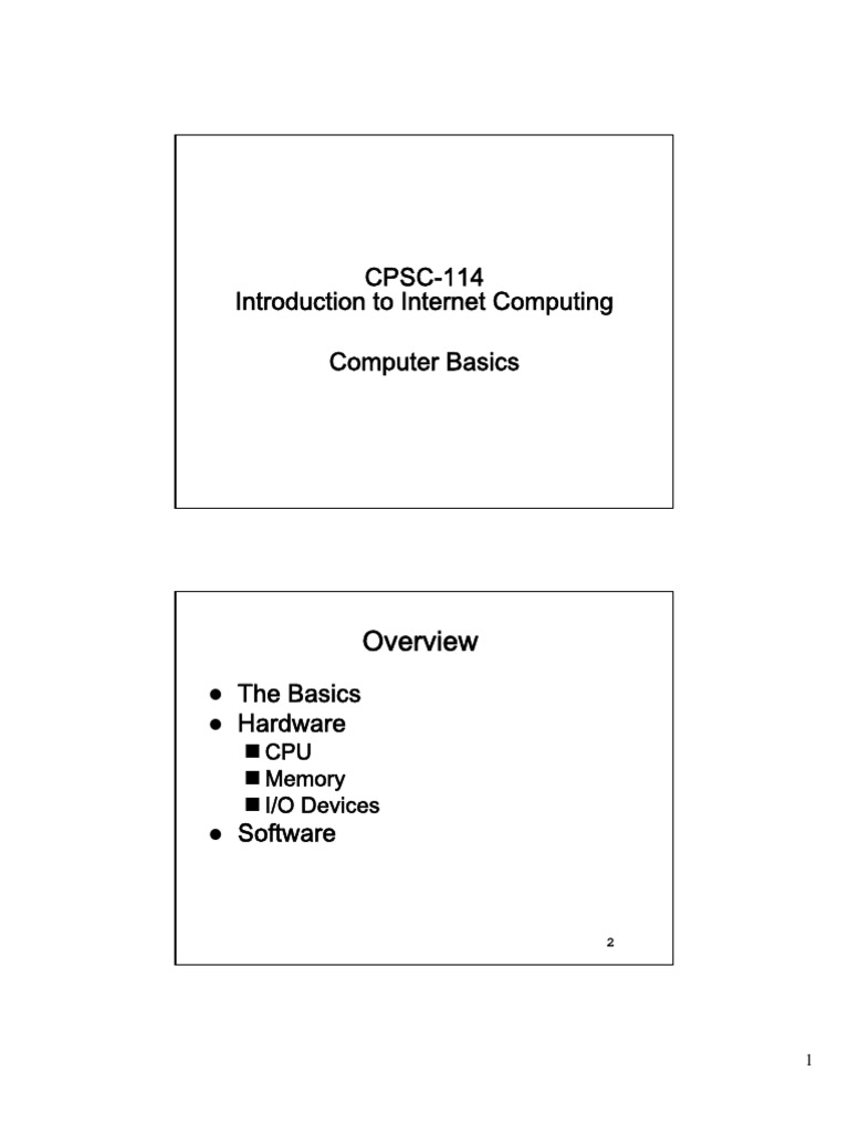 CPSC - 114 Introduction To Internet Computing Computer Basics | PDF | Computer Data Storage ...
