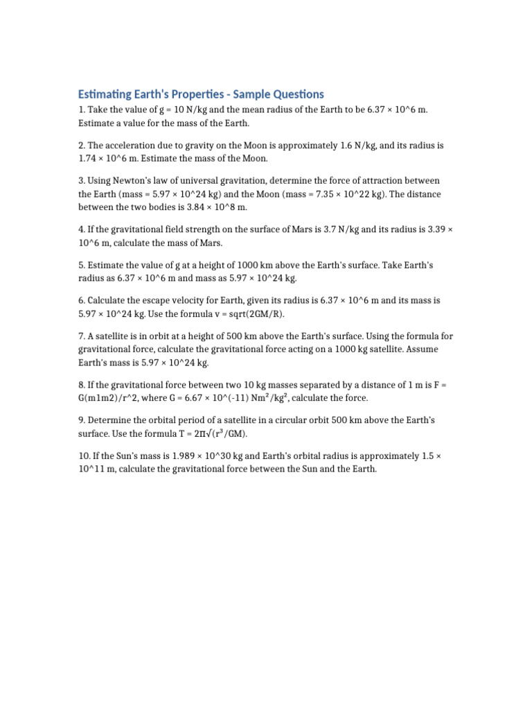 Earth - Estimation - Questions - Physics G9 | PDF