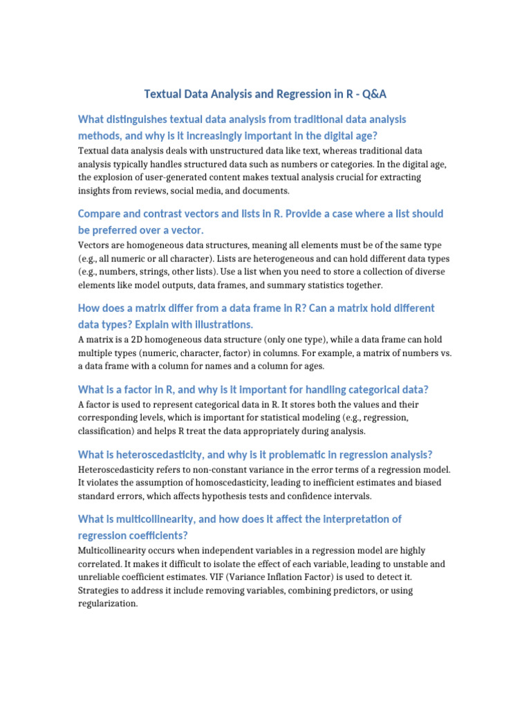 Textual Data Analysis and Regression QA | PDF