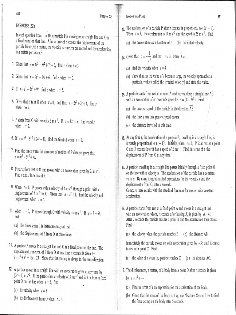 B+C Variable Acceleration Ex 22a - With Answers | PDF