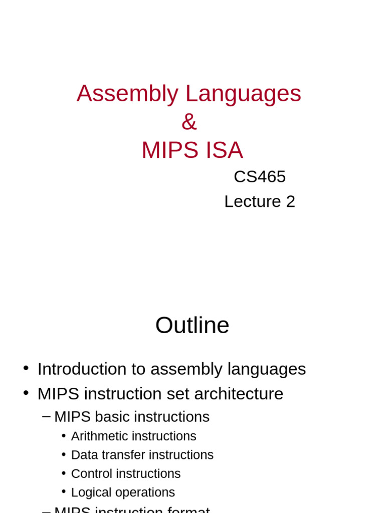 Assemby and MIPS ISA | PDF | Pointer (Computer Programming) | Assembly Language
