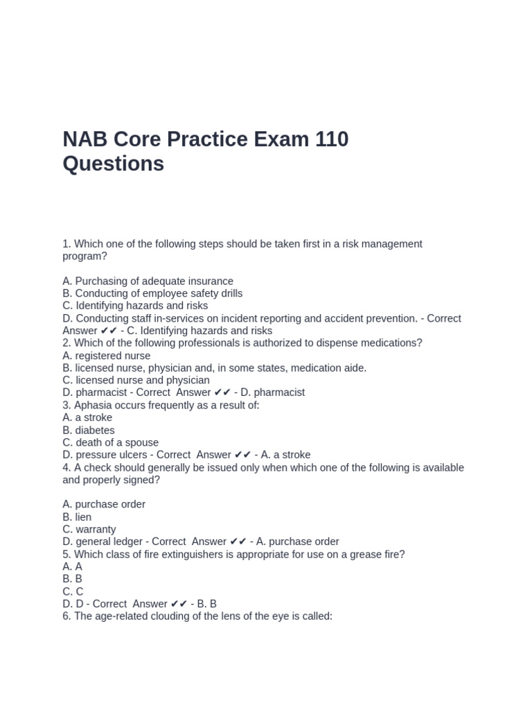 NAB Core Practice Exam 110 Questions | PDF | Employment | Equity (Finance)