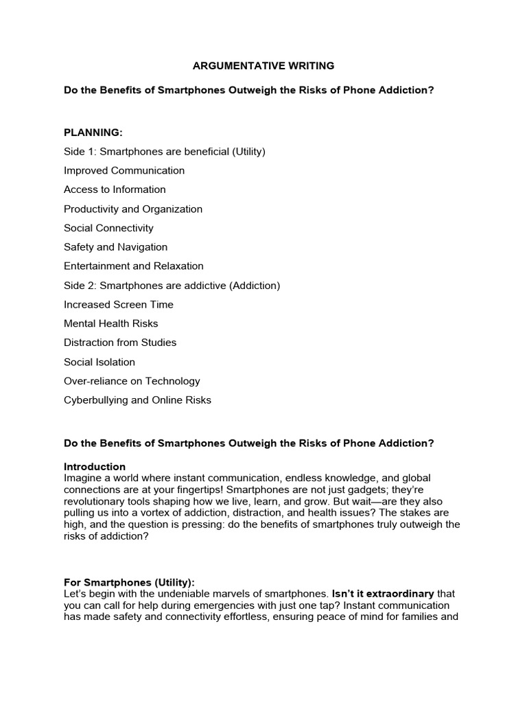 Argumentative Writing - Smart Phones | PDF | Smartphone