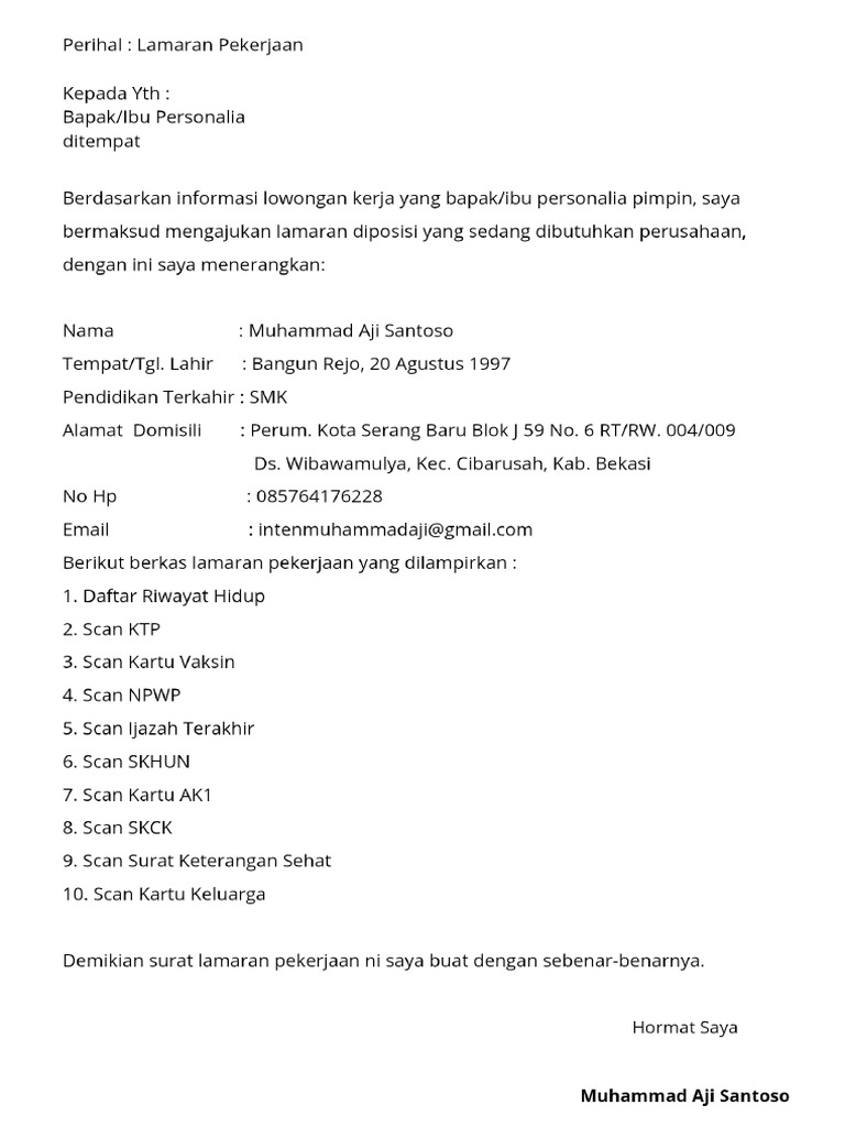 CV Lamaran Kerja Muhammad Aji Santoso | PDF