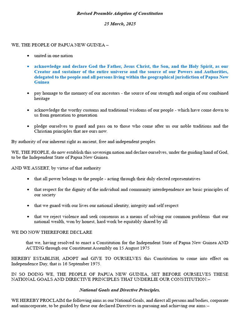 Revised Preamble of PNG Constitution | PDF | Papua New Guinea | Rights
