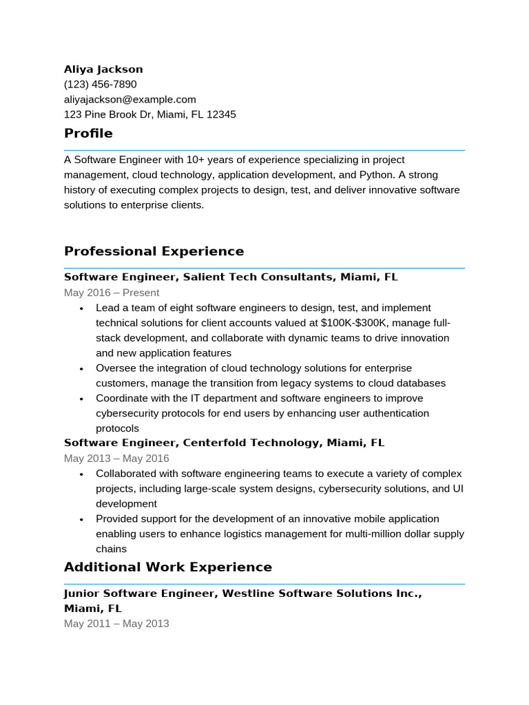 Experienced Software Engineer Profile | PDF