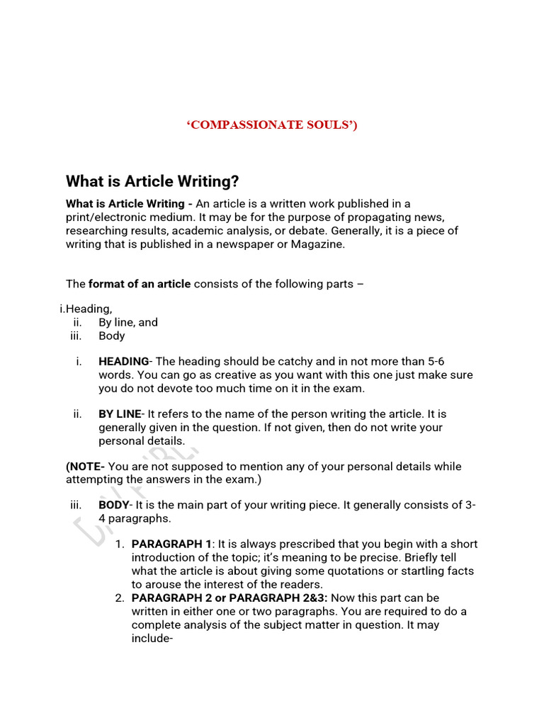 Article Writing - Good Deeds Reflect Good Character | PDF