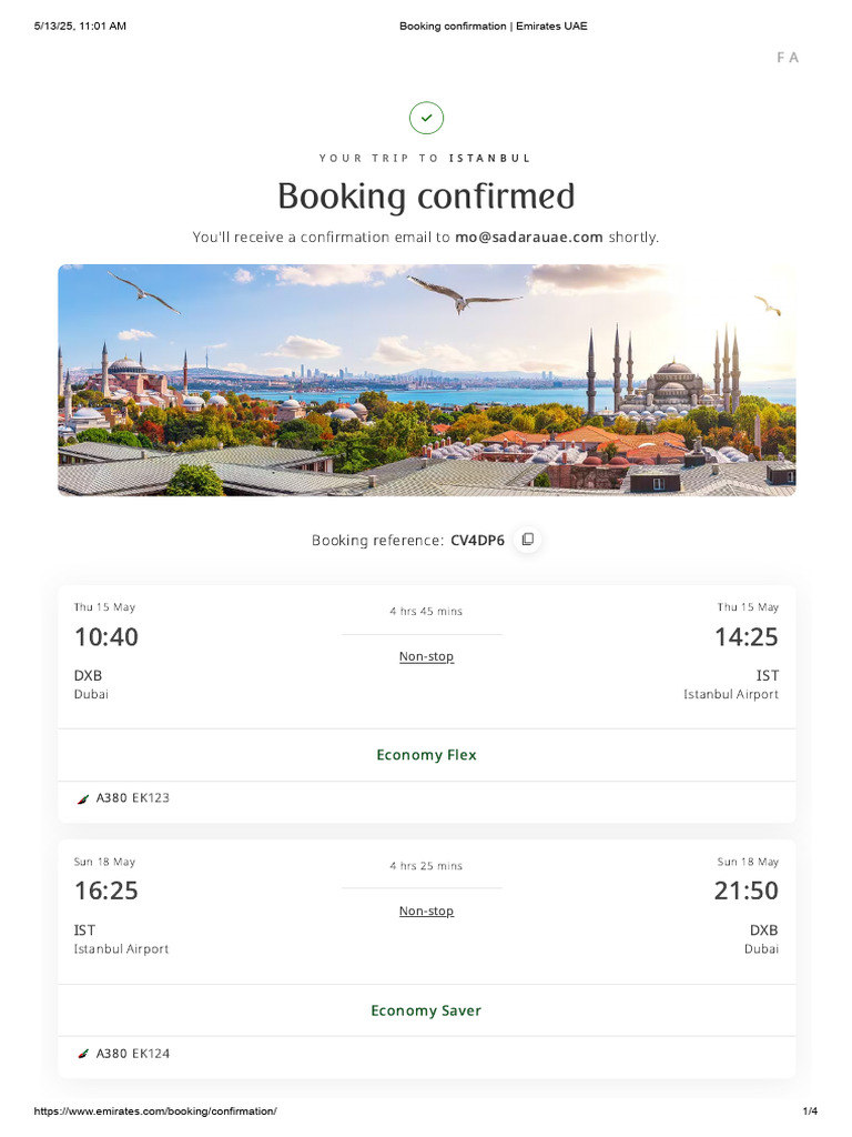 Booking Confirmation - Emirates UAE | PDF | Emirates (Airline ...