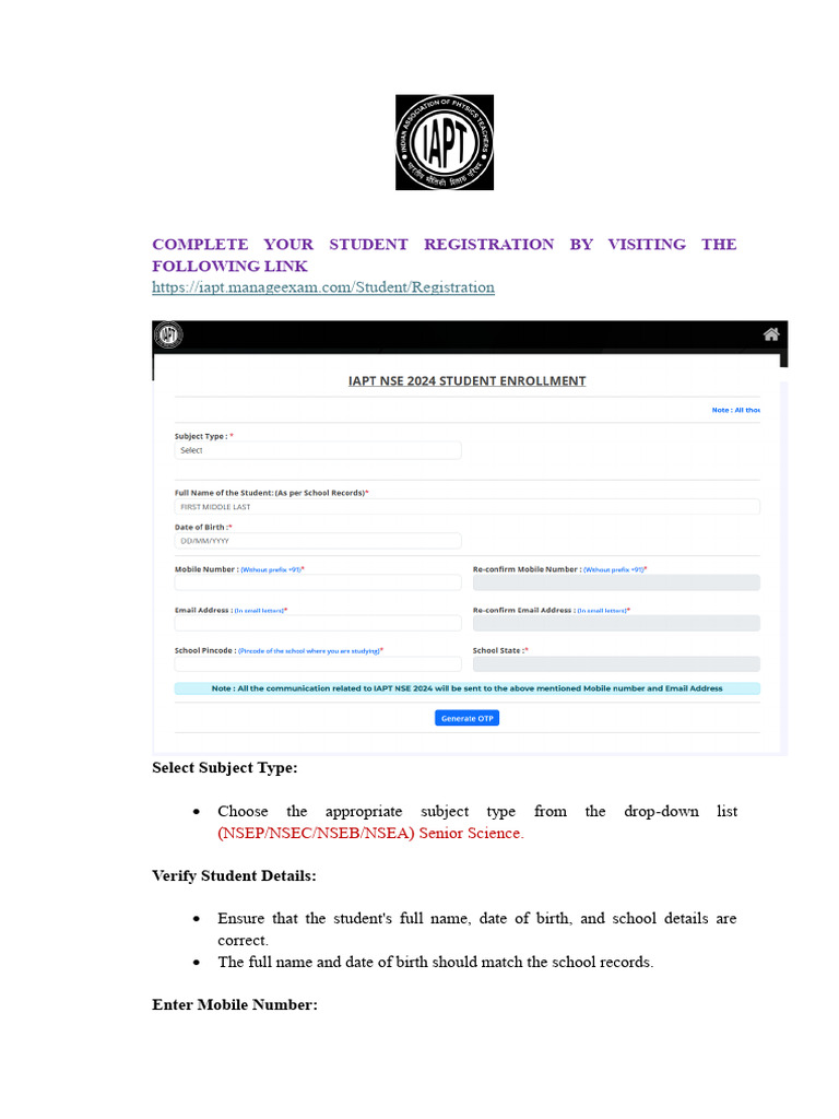 IAPT NSE 2024 Student Registration Guide | PDF | Computing