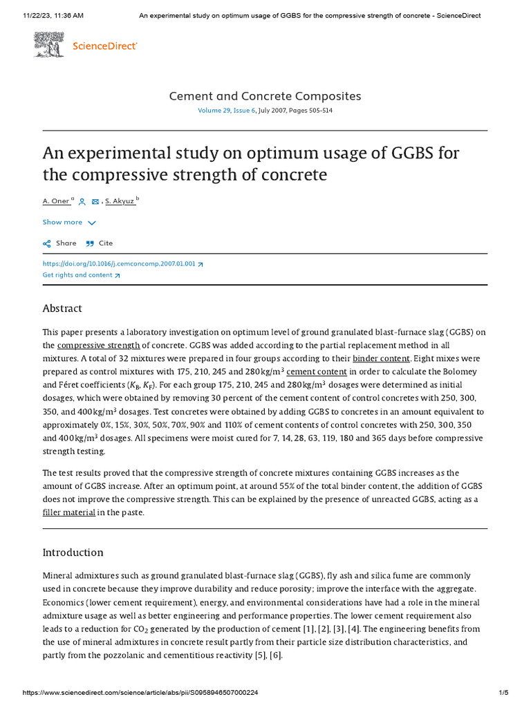 An Experimental Study On Optimum Usage of GGBS For The Compressive Strength of Concrete ...