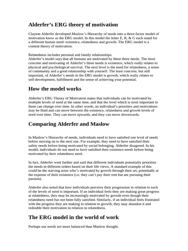 Alderfer's ERG Theory of Motivation | PDF | Motivation | Motivational