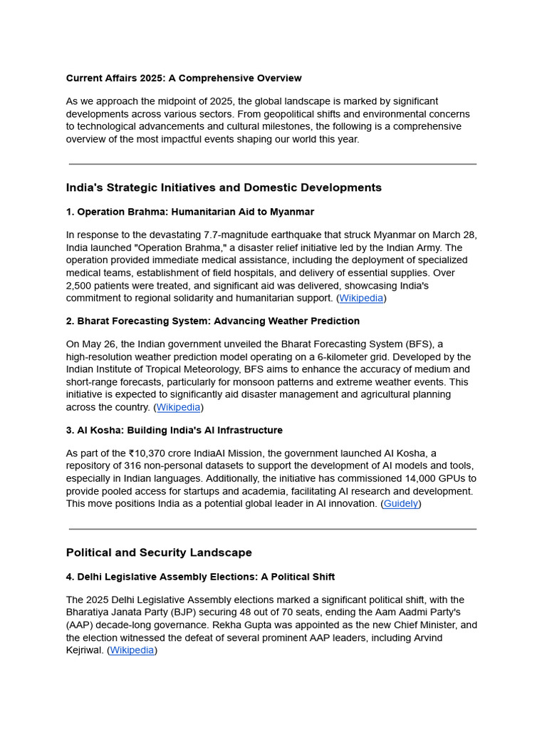 Global Overview of 2025 Events | PDF